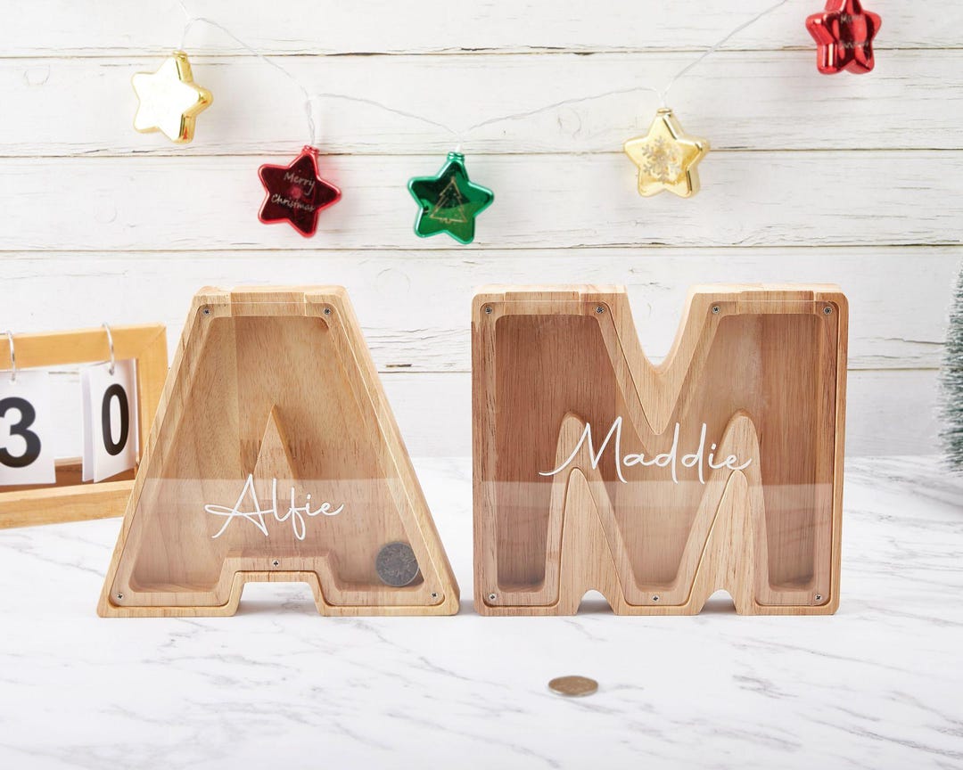 Personalized Wooden Letter Piggy Bank, Custom Initial Coin Bank - Etsy