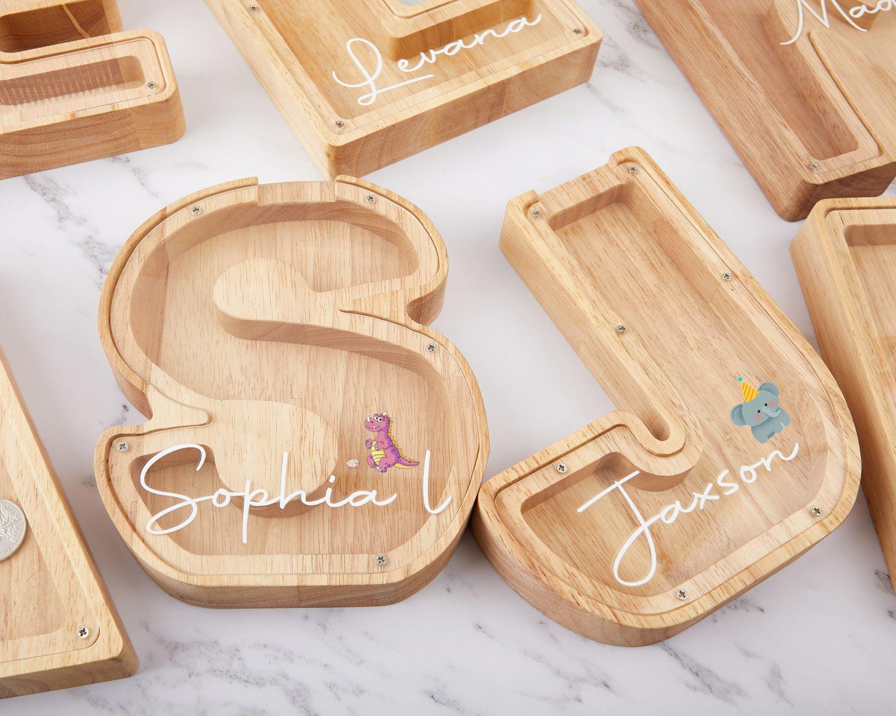 Customize Wooden Piggy Banks With Name Patterns, Personalized Initial ...