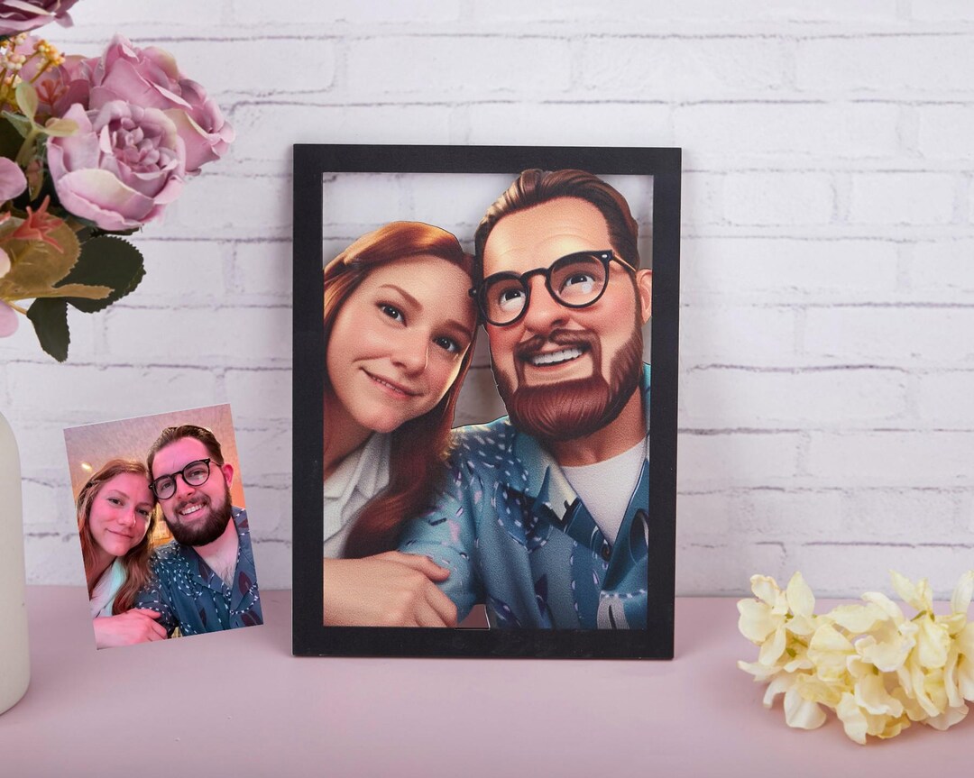 Custom 3D Wooden Cartoon Portrait, Pixar Style Family Photo Frame - Etsy