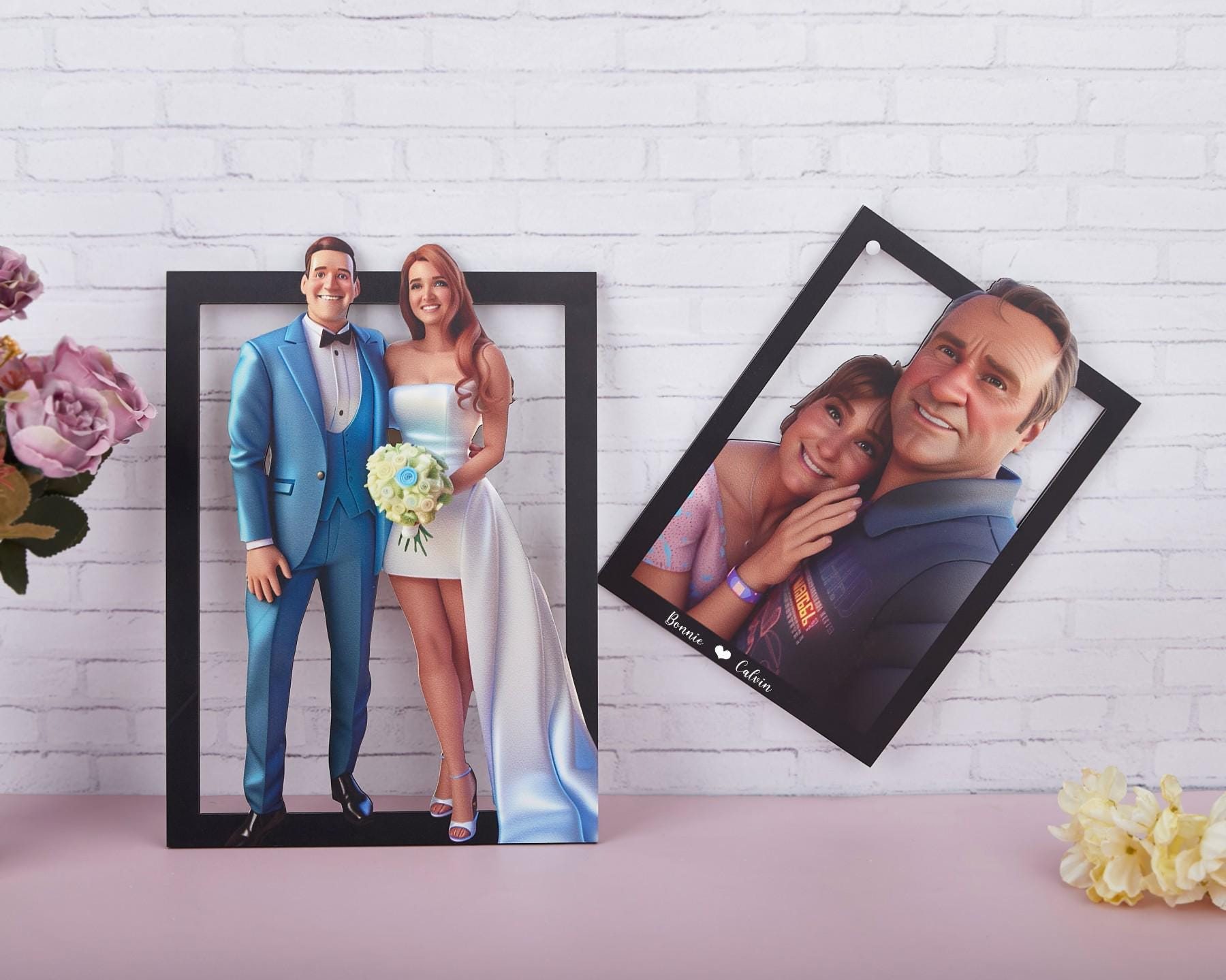 Custom Family Pixar Style 3D Photo Frame,3d Wooden Cartoon Family Mural ...