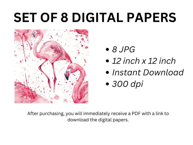 Watercolor Flamingo Digital Paper Pack | Cute Animal | Flamingo Prints ...