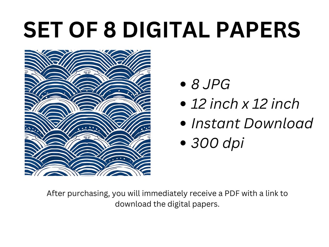 Japanese Seigaiha Wave Digital Paper Pack: Seamless Indigo Patterns ...