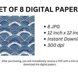 Japanese Seigaiha Wave Digital Paper Pack: Seamless Indigo Patterns ...