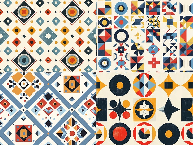 Scandinavian Folk Art Geometric Shapes Digital Paper Pack Nordic Tile ...