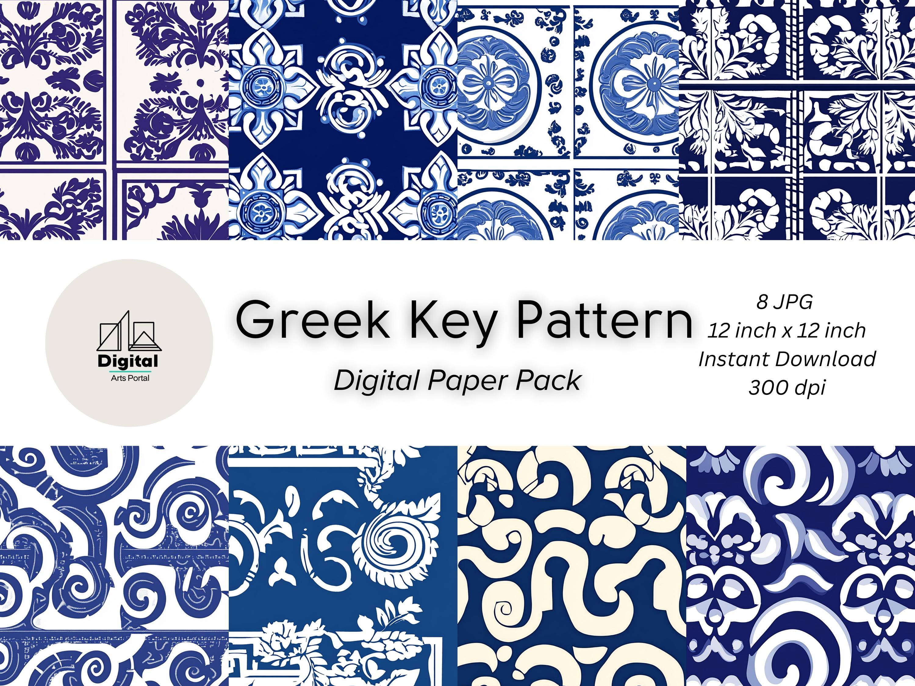 Greek Key Digital Paper Pack: Blue Mediterranean Patterns (instant ...