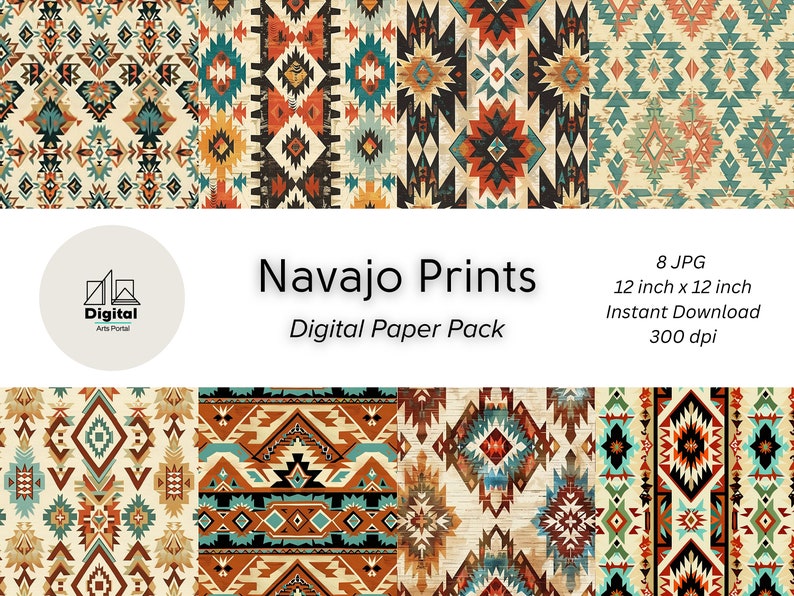 Navajo Prints Digital Paper Pack | Native American Pattern | Tribal ...