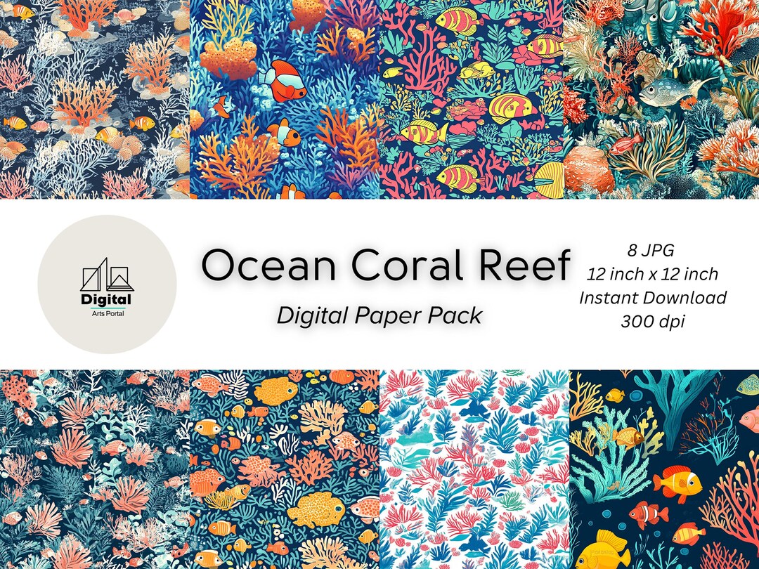 Coral Reef Digital Paper: Tropical Fish, Underwater Plants (instant ...