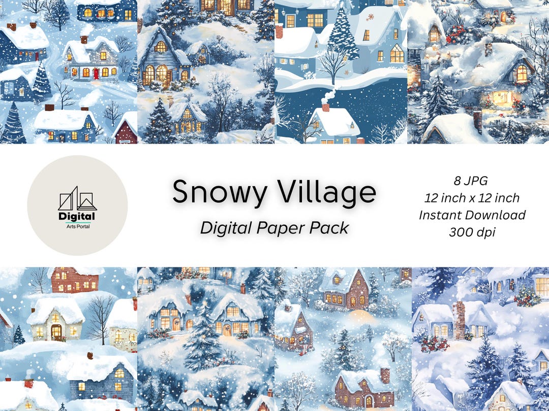 Winter Village Digital Paper: Cozy Holiday Patterns (instant Download ...