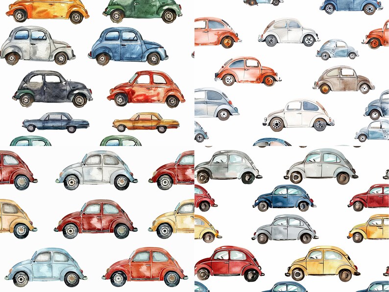 Cars Digital Paper | Cars Clipart Set | Seamless Pattern | Car ...