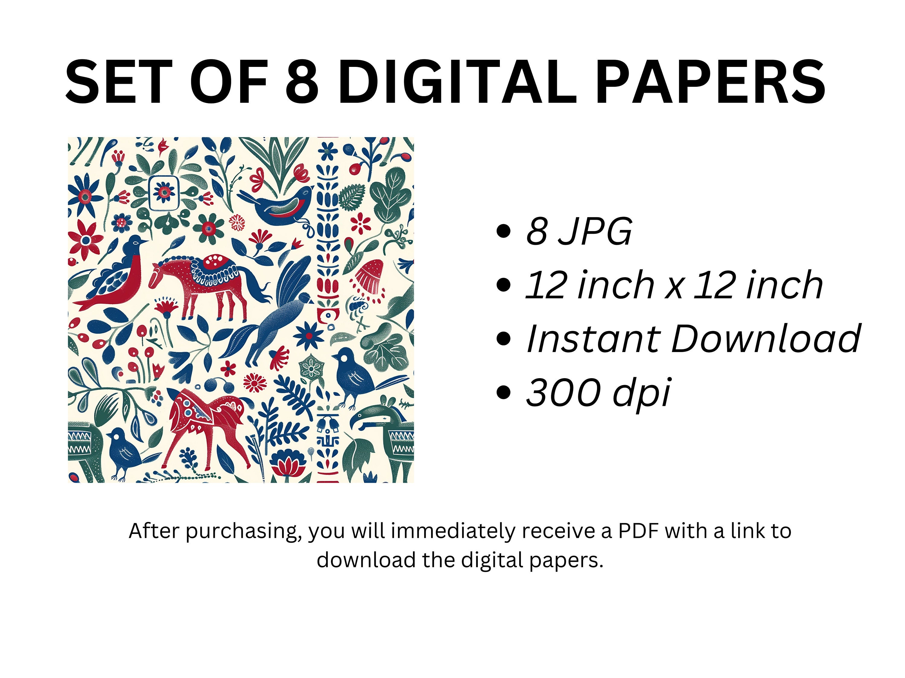 Scandinavian Folk Art Animals Digital Paper Pack Scandinavian Animal ...