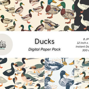 Illustrated Ducks Digital Paper Pack | Seamless Patterns (instant ...