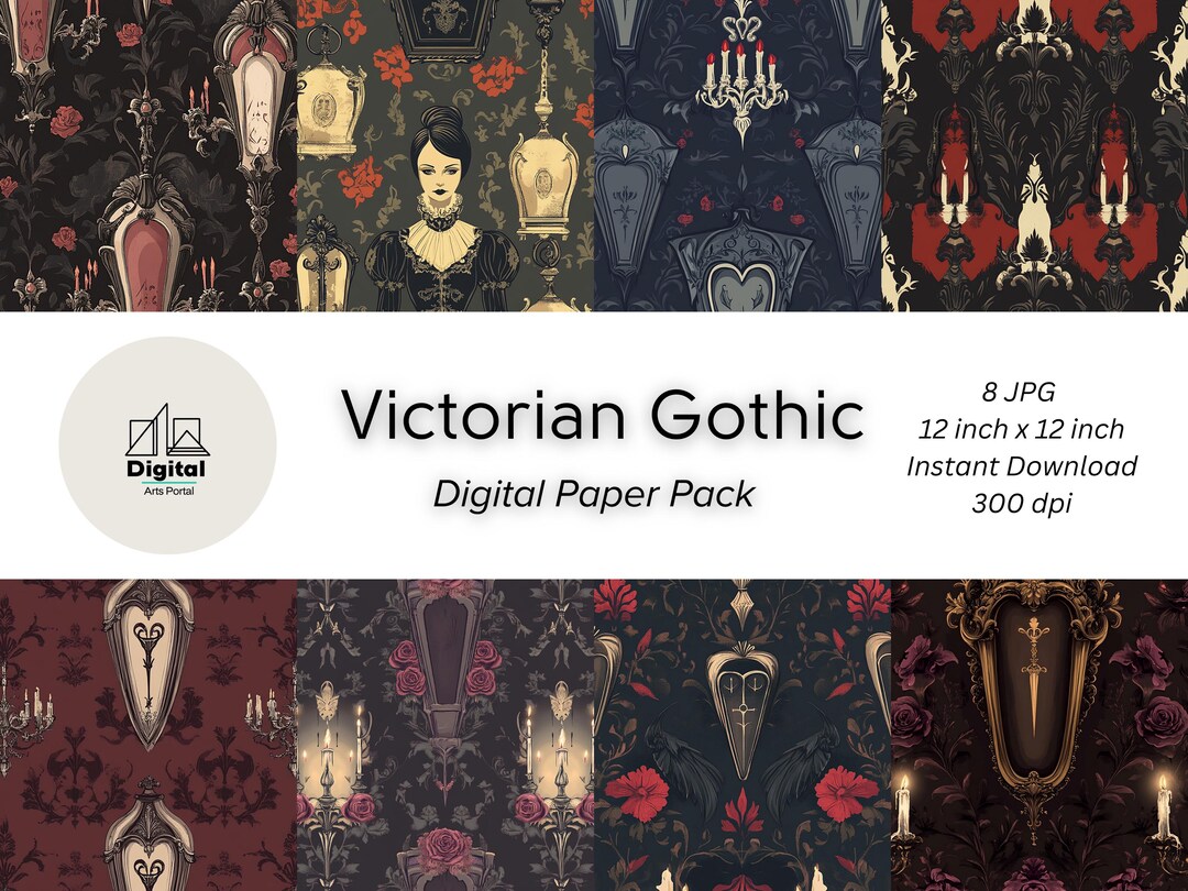 Gothic Vampire Digital Paper Pack | Victorian Coffins & Chandeliers ...