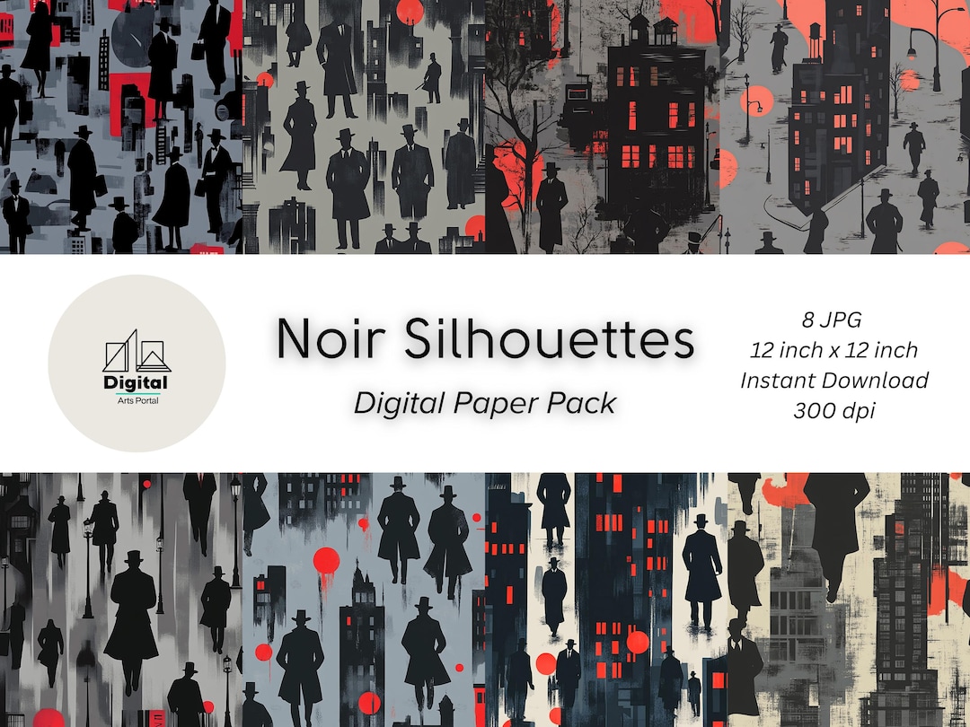 Film Noir Digital Paper | Hollywood Movie Pattern | Silhouettes, Trench ...