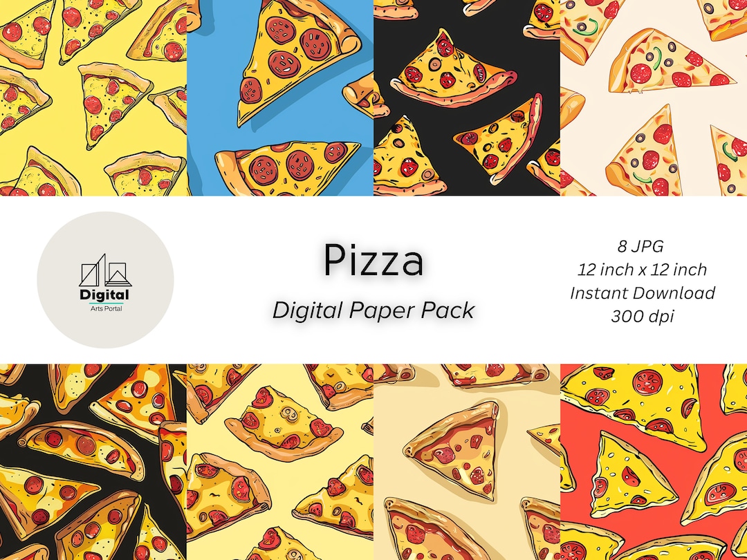 Pizza Digital Paper: Fun Food Illustrations, Seamless Pattern (digital ...