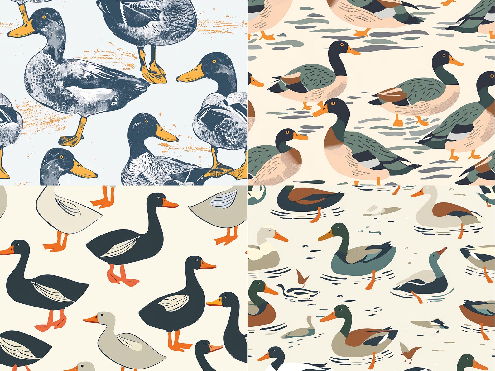 Illustrated Ducks Digital Paper Pack Cute Duck Graphics Duck Digital ...