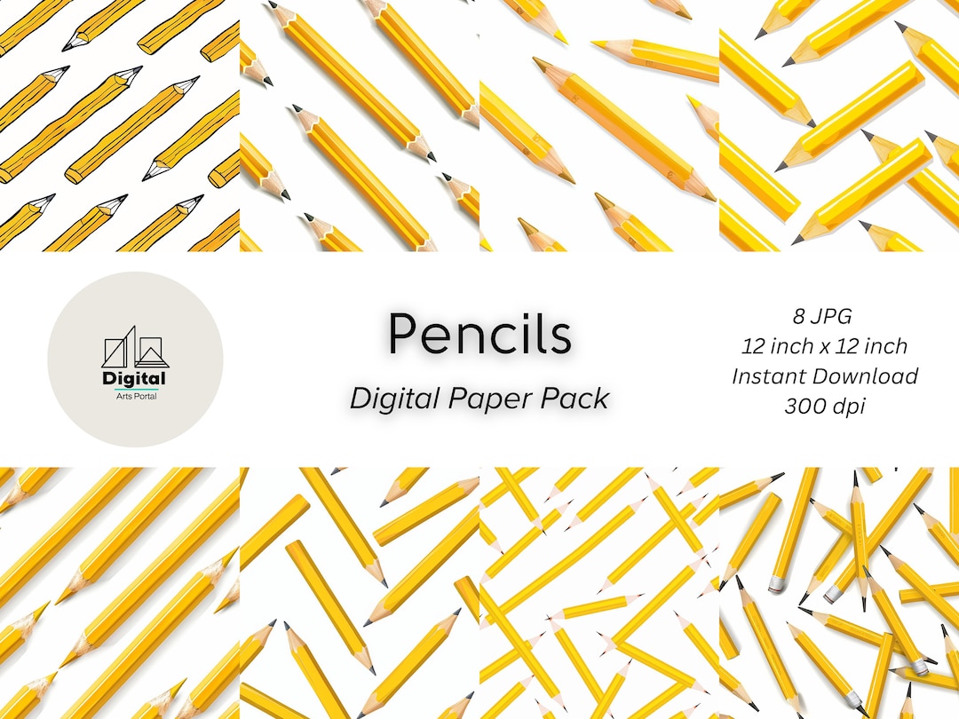 Yellow Pencil Art Print | Pencil Digital Paper | Artist Supplies Decor ...