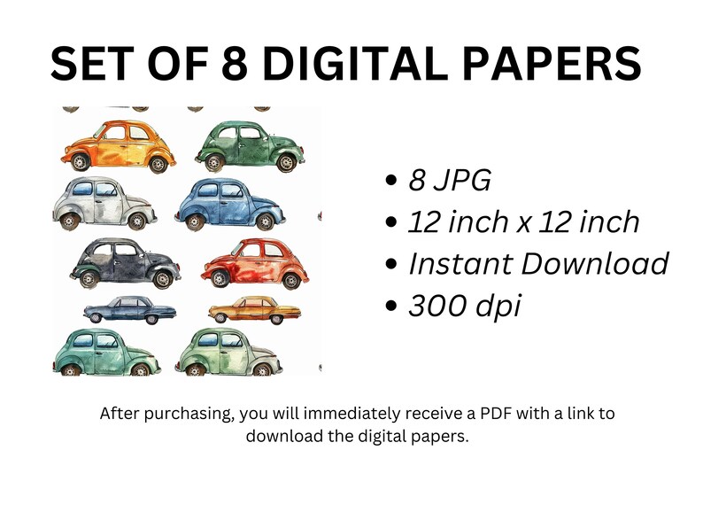 Cars Digital Paper | Cars Clipart Set | Seamless Pattern | Car ...
