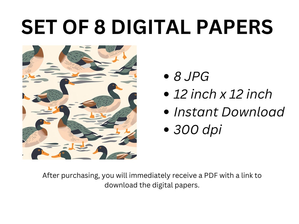 Illustrated Ducks Digital Paper Pack Cute Duck Graphics Duck Digital ...