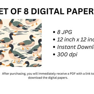 Illustrated Ducks Digital Paper Pack Cute Duck Graphics Duck Digital ...
