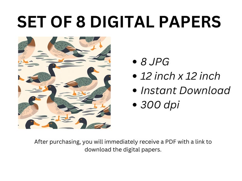 Illustrated Ducks Digital Paper Pack | Seamless Patterns (instant ...