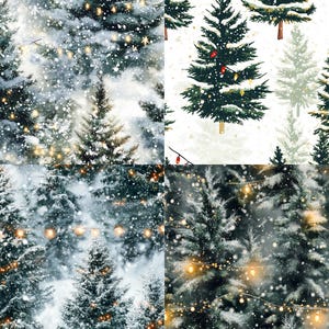 Snowy Pine Trees Digital Paper: Winter Forest Backgrounds (instant ...