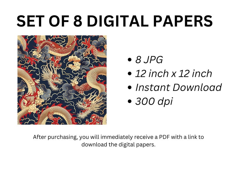 Chinese Dragon Digital Paper Pack | Chinese Silk Brocade Printable Art ...
