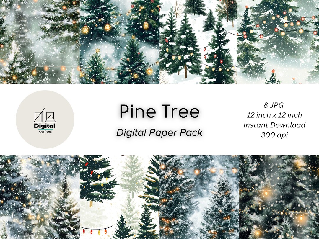 Snowy Pine Trees Digital Paper: Winter Forest Backgrounds (instant ...