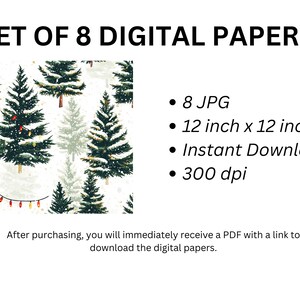 Snowy Pine Trees Digital Paper: Winter Forest Backgrounds (instant ...