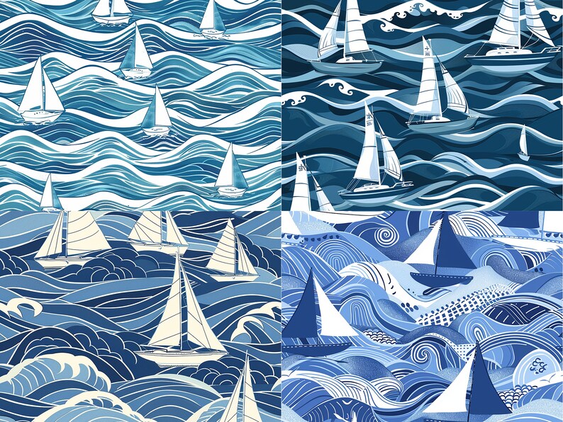 Sailboats Digital Paper Pack | Waves Design | Printable Ocean Theme ...