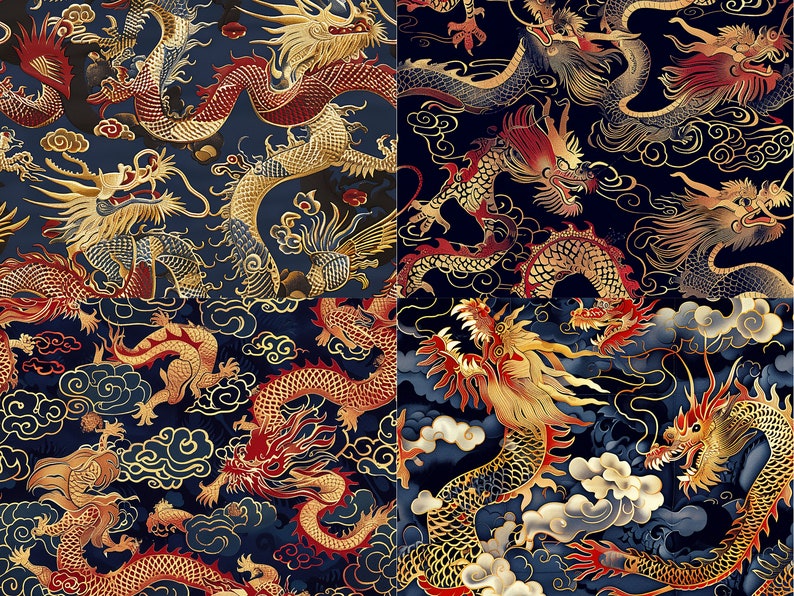 Chinese Dragon Digital Paper Pack | Chinese Silk Brocade Printable Art ...