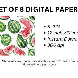 Watermelon Digital Paper Pack | Summer Fruit Patterns | Cute Fruits ...