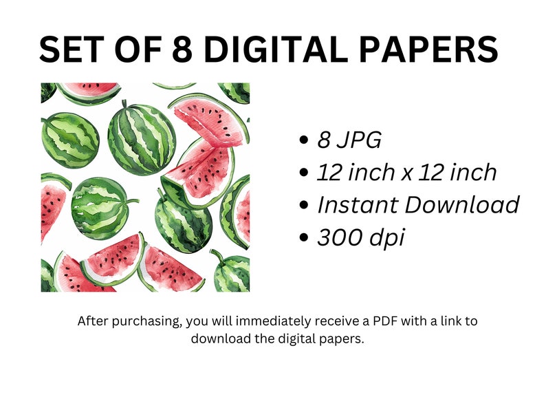 Watermelon Digital Paper Pack | Summer Fruit Patterns | Cute Fruits ...