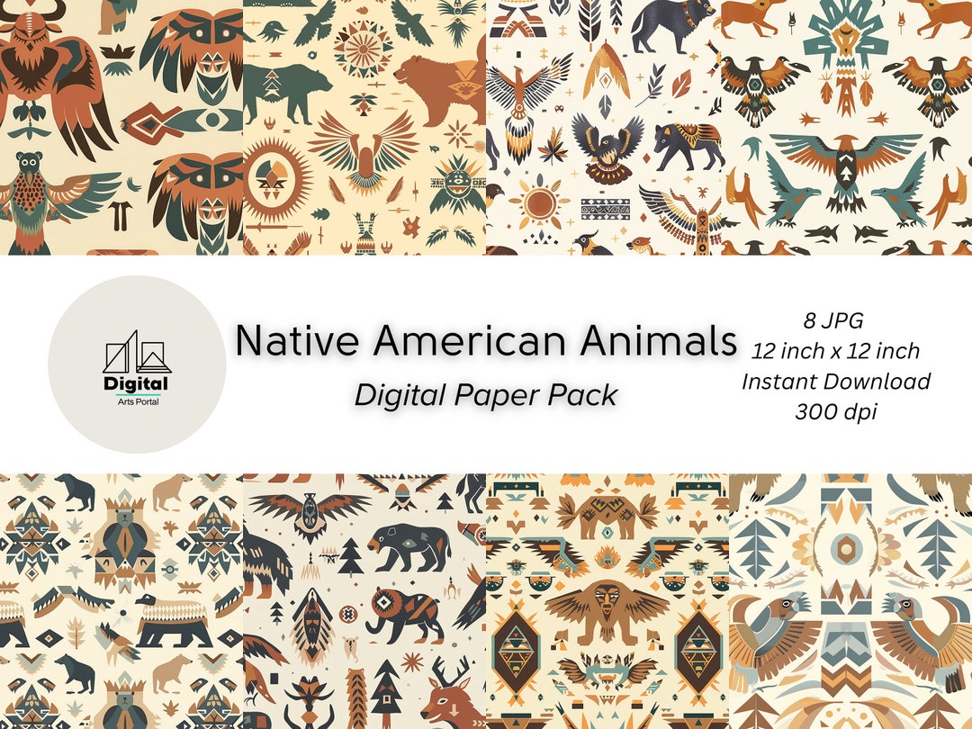 Native American Animal Symbol Digital Paper Pack | Tribal Animal ...