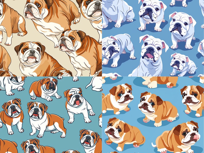 Bulldog Themed Digital Paper | Cute Bulldogs Clipart Set | Playful Dog ...