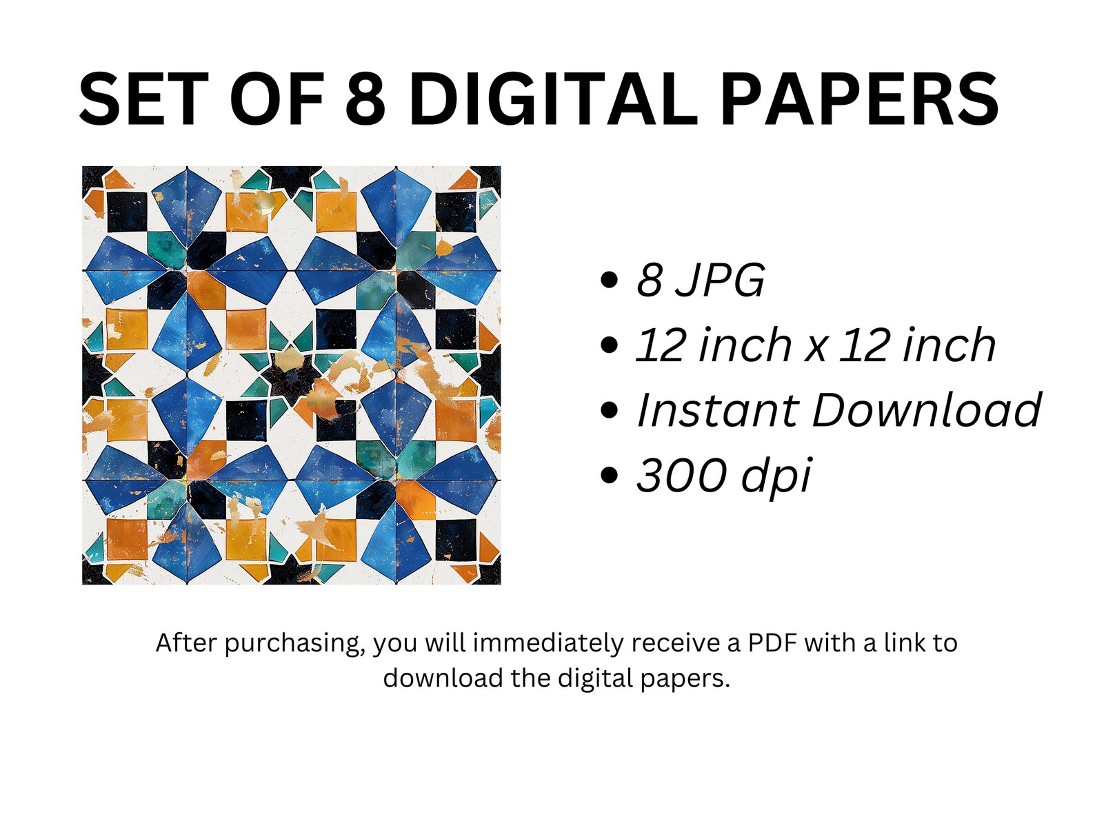 Moroccan Tile Digital Paper Pack: Geometric Patterns (instant Download ...