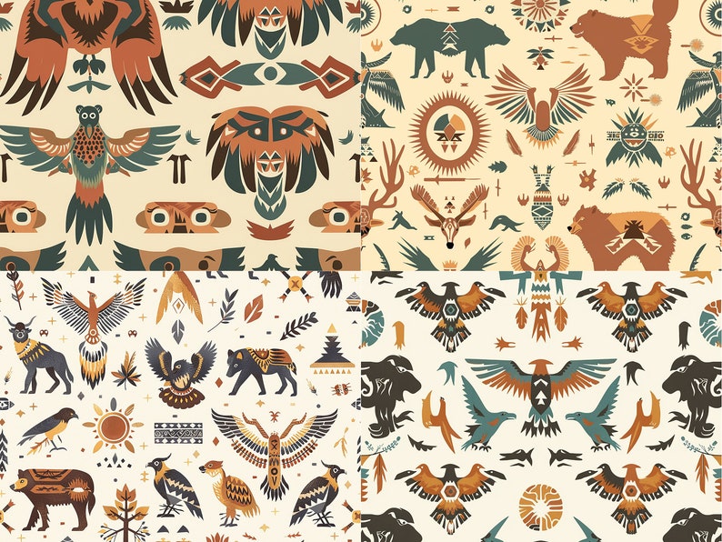 Native American Animal Symbol Digital Paper Pack | Tribal Animal ...