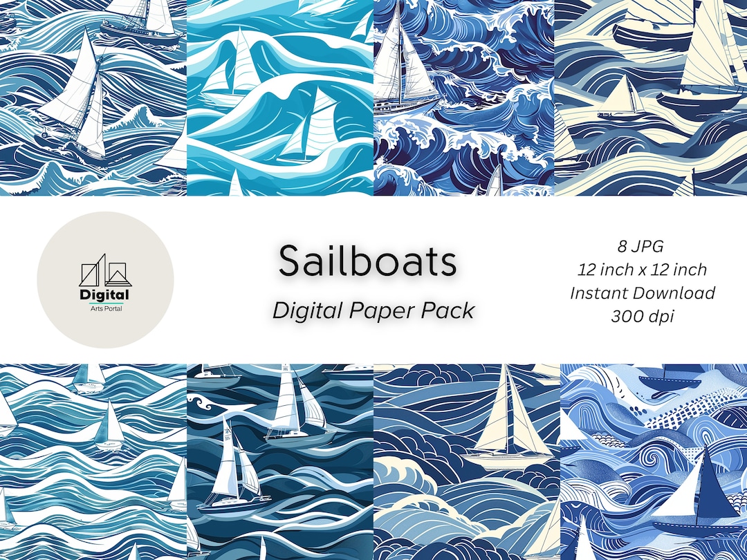 Sailboats Digital Paper Pack: Nautical Ocean Theme (instant Download ...