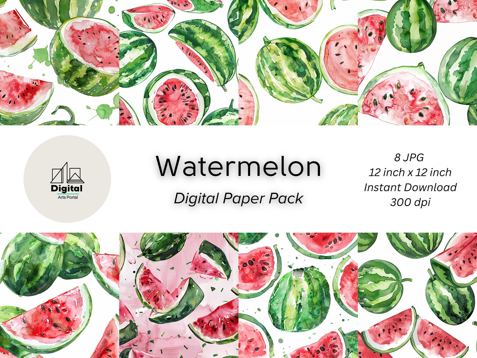 Watermelon Digital Paper Pack: Summer Fruit, Scrapbook Paper (instant ...