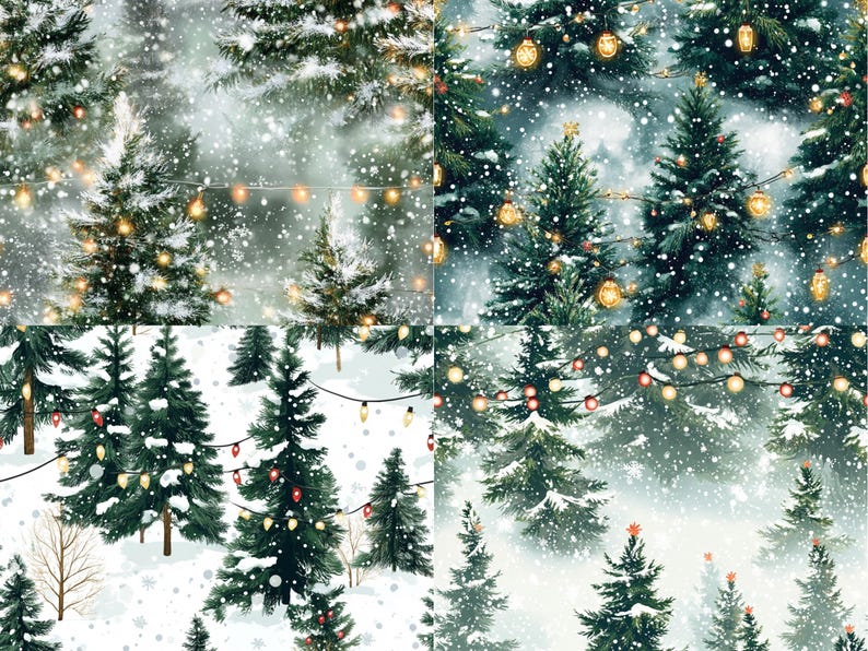 Snowy Pine Trees Digital Paper: Winter Forest Backgrounds (instant ...