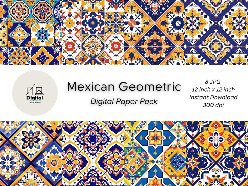 Mexican Talavera Geometric Digital Paper Pack | Mexican Abstract ...