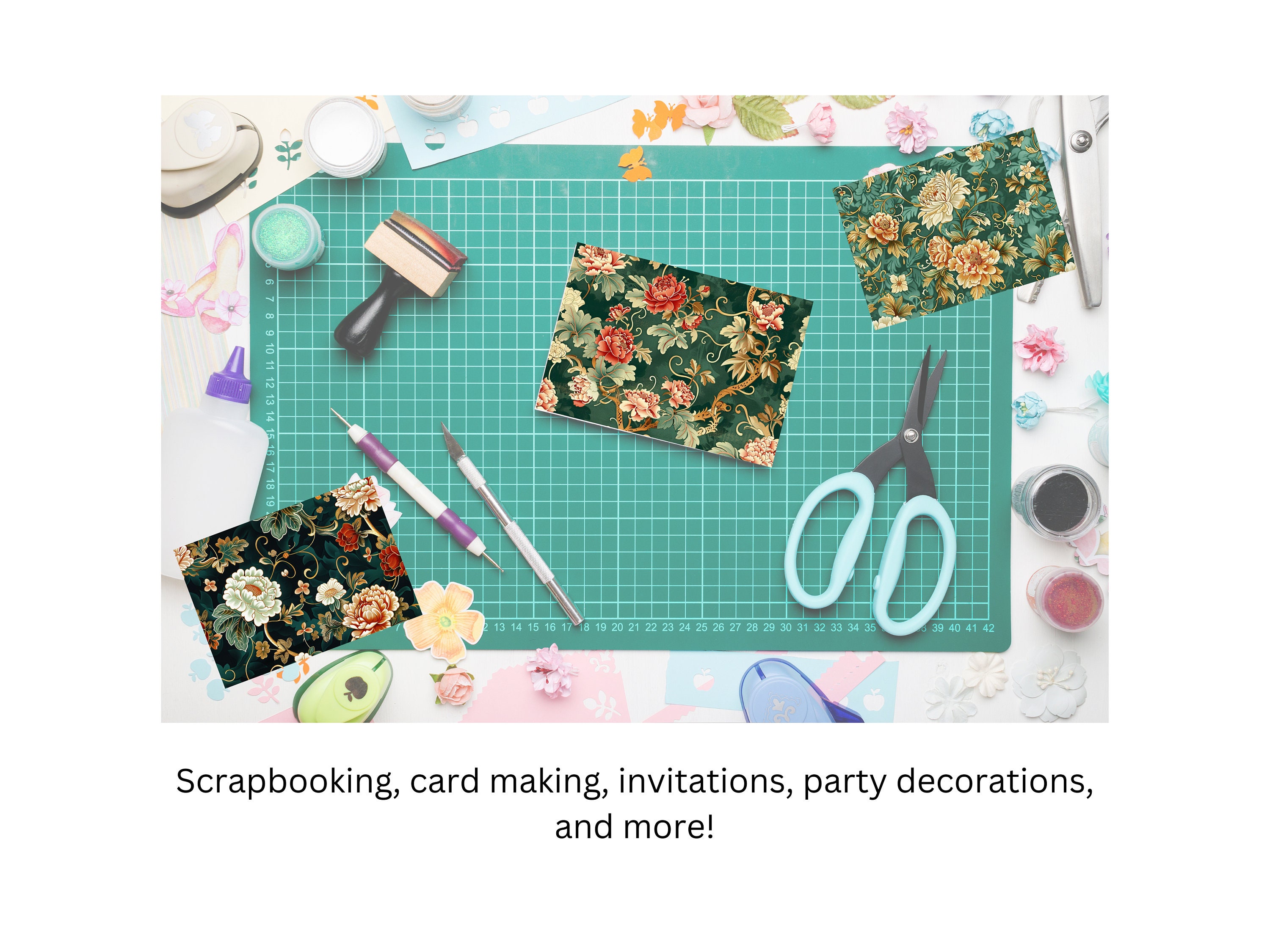 Chinese Floral Scrolls Digital Paper Pack | Peonies and Chrysanthemums ...