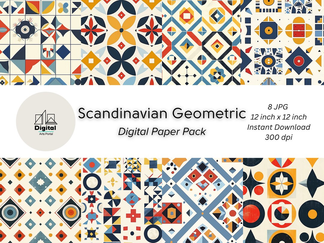 Scandinavian Folk Art | Geometric Shapes Digital Paper Pack | Nordic ...