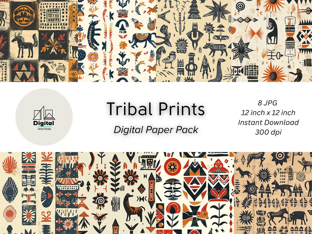 Tribal Symbols Digital Paper Pack | Tribal Animals Pattern | Earthy ...