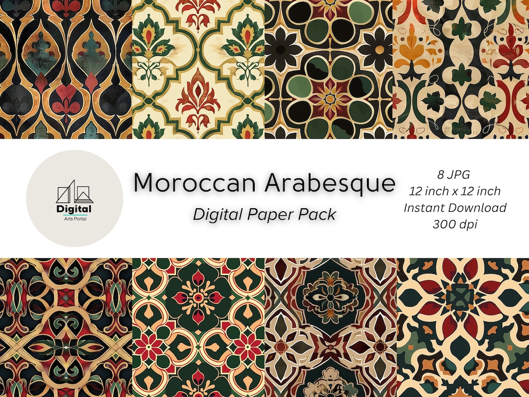 Moroccan Arabesque Motifs Digital Paper Pack | Moroccan Arabesque ...
