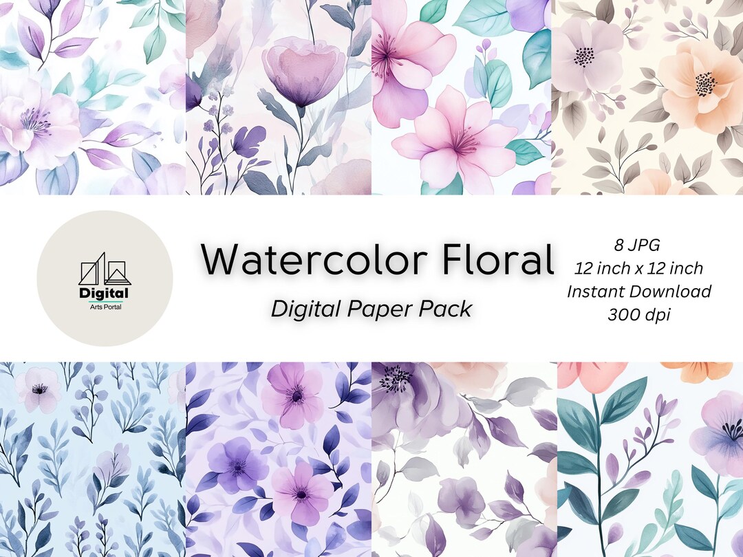 Watercolor Flowers Digital Paper Pack | Scrapbook Paper | Commercial ...