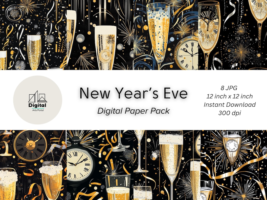 New Year’s Eve Digital Paper | Sparkling Champagne, Confetti ...