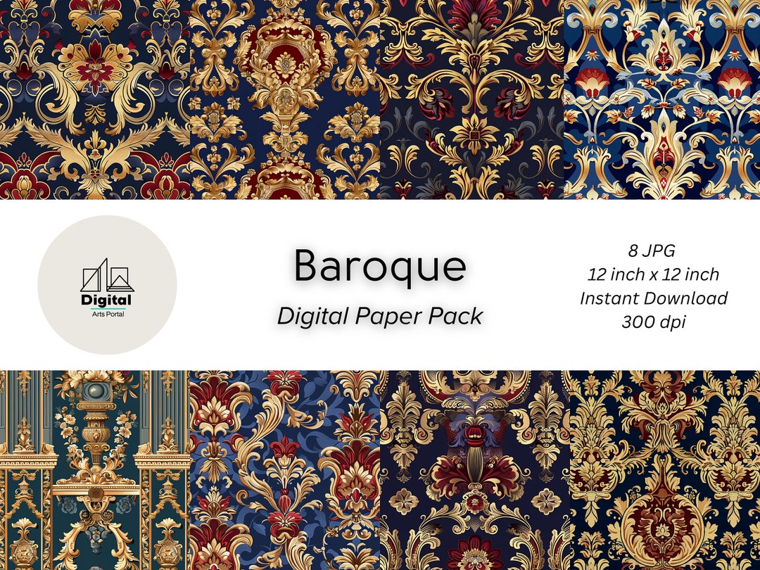 Baroque Tapestry Digital Paper Pack | Victorian Pattern Motifs ...