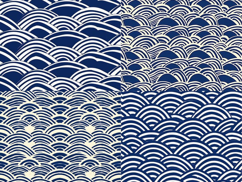 Japanese Seigaiha Wave Digital Paper Pack: Seamless Indigo Patterns ...