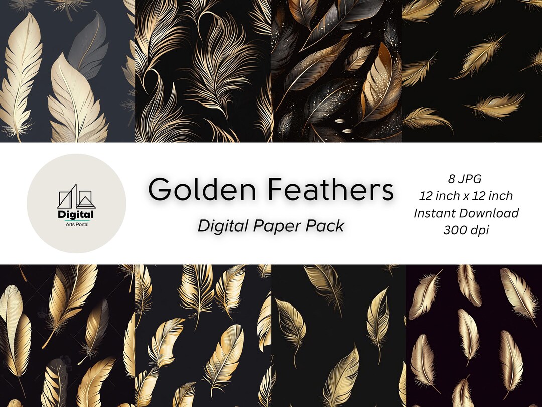 Golden Feathers Digital Paper Pack: Luxurious Patterns (instant ...