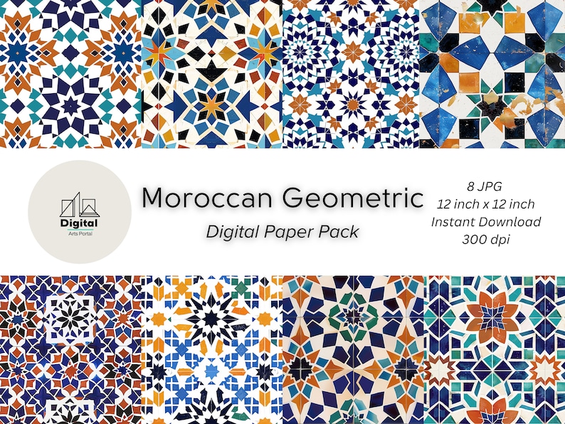 Moroccan Geometric Tile Digital Paper Pack | Moroccan Pattern ...